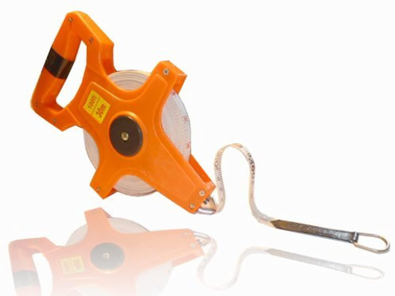 100-Foot Fiberglass Tape Measure. Bright Hard Plastic Reel with a ...