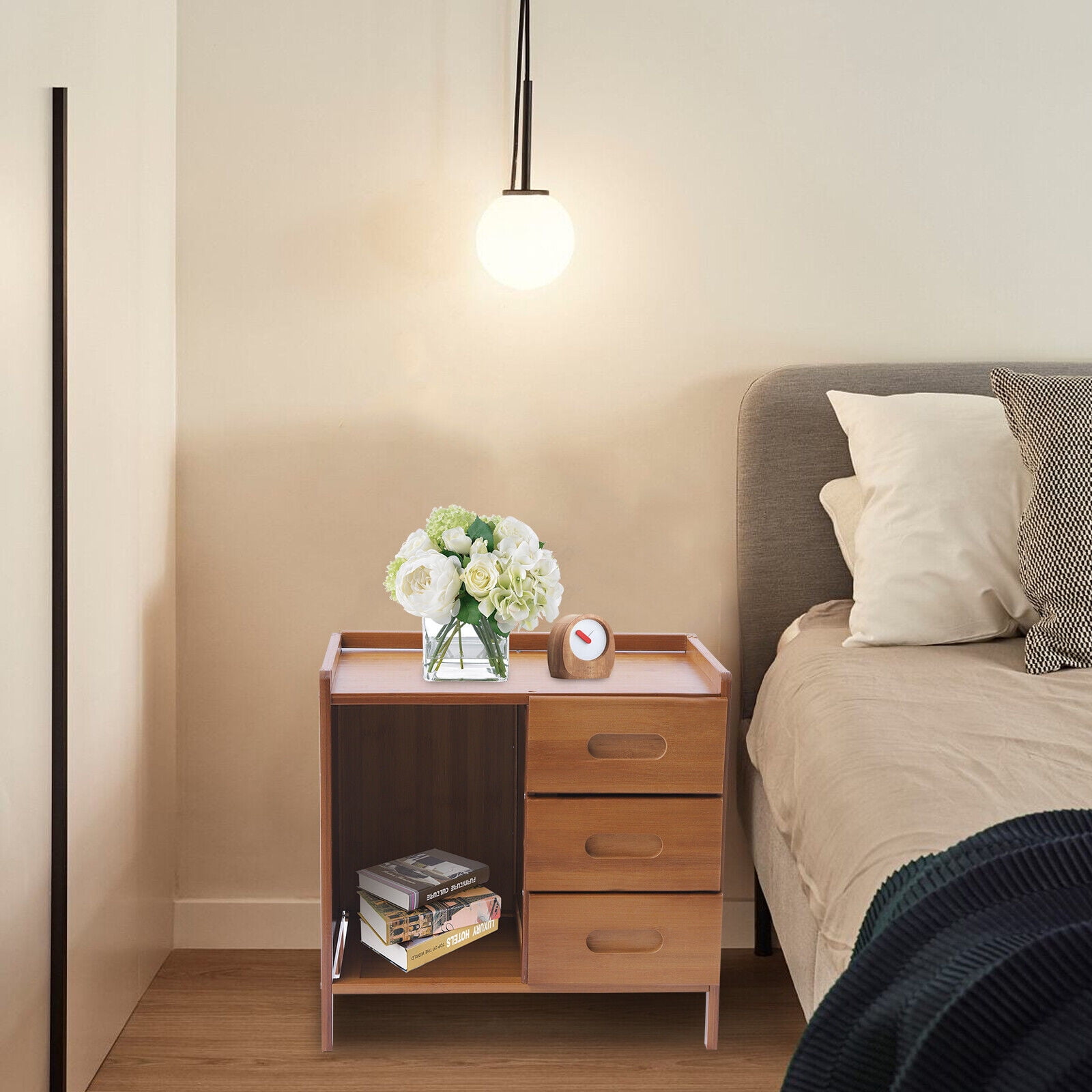 DENEST Bedroom Nightstand Bamboo Wood Sofa Side End Table 3 Drawers ...