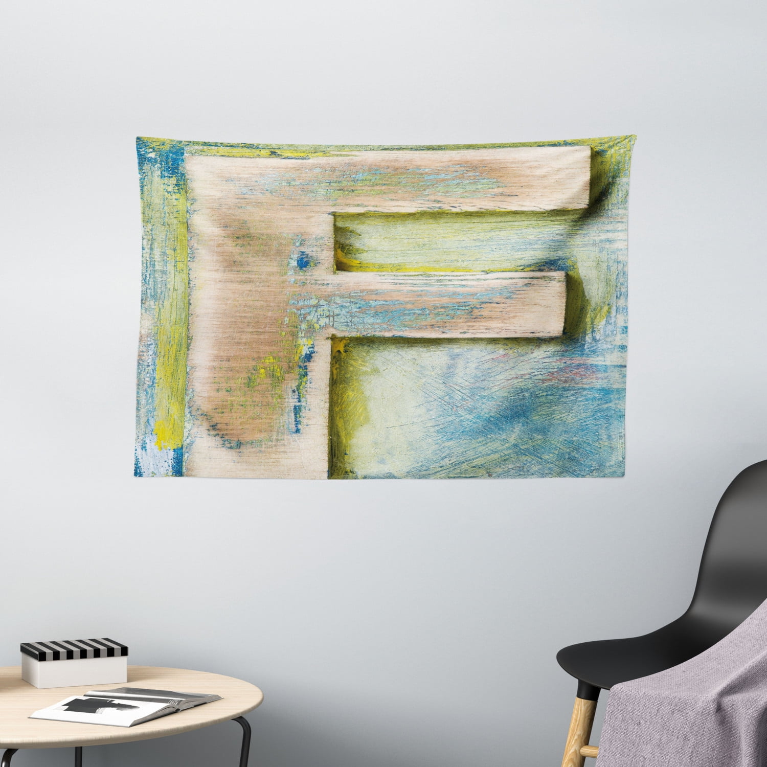 Letter F Tapestry, Damaged Worn Uppercase F Printing Symbol Antique ...