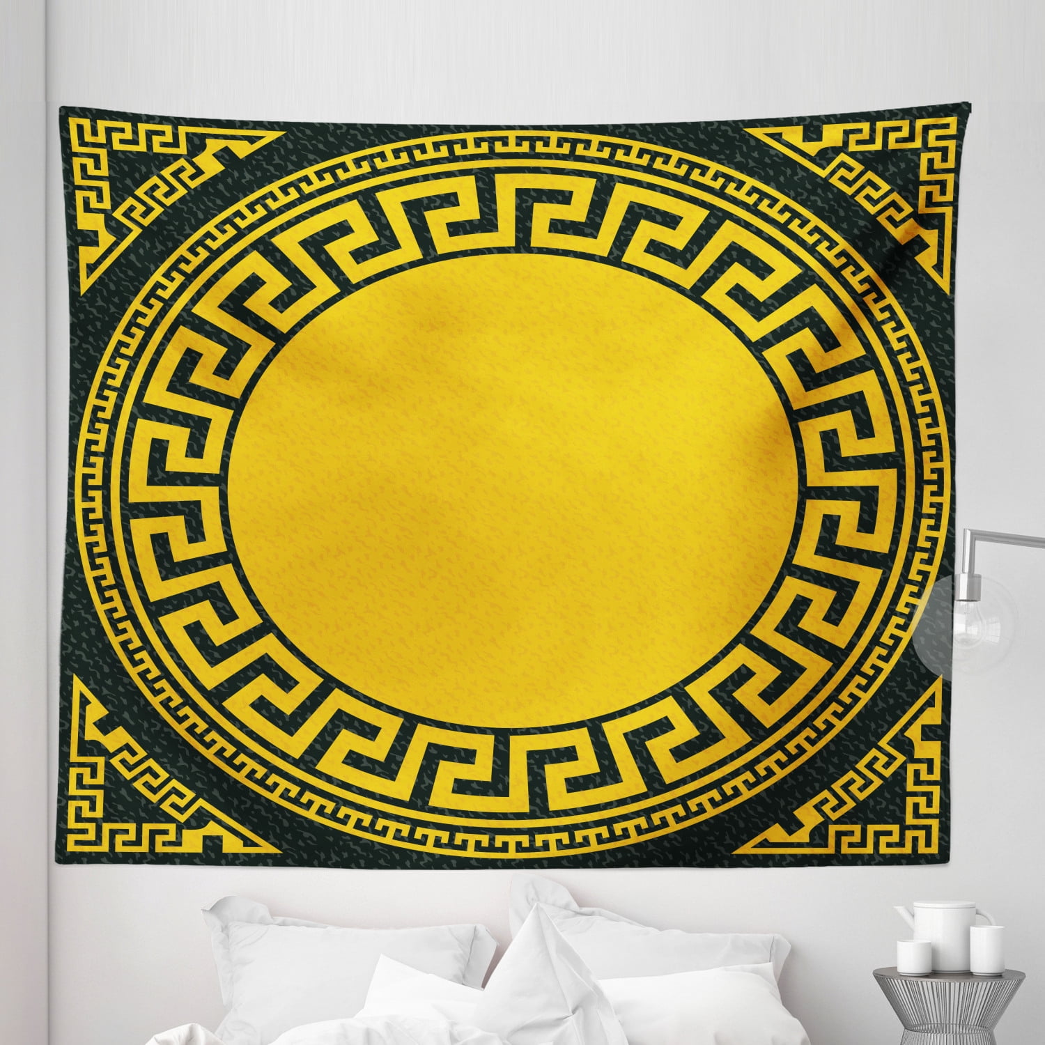 Greek Key Tapestry, Sun Inspired Big Circle Antique Fret and Triangular ...