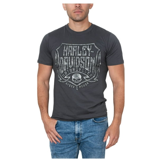 Harley-Davidson Men's Steel Shield Crew-Neck Short Sleeve T-Shirt- Asphalt (2XL), Harley ...
