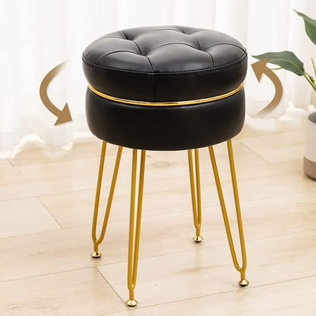 Vanity Stool Chair, 360°Swivel Faux Leather Makeup Stool, Small Round ...