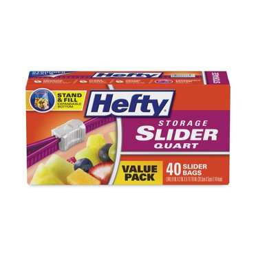 Hefty Quart Slider Zipper Freezer Storage Bags with MaxLock, 15 Ct Food ...