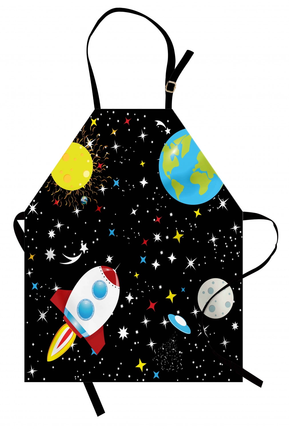 Astronomy Apron, Outer Space Themed Cartoonish Stars Earth Moon Rocket ...