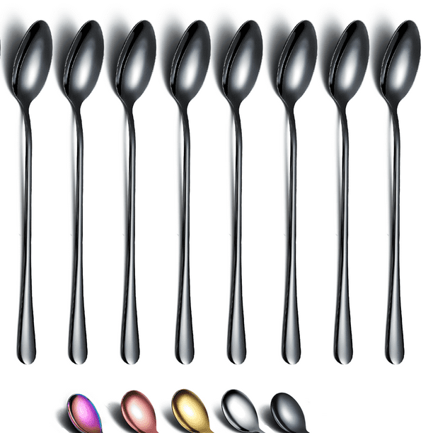 ReaNea Black Iced Tea Spoons Stainless Steel Long Handle Mixing ...