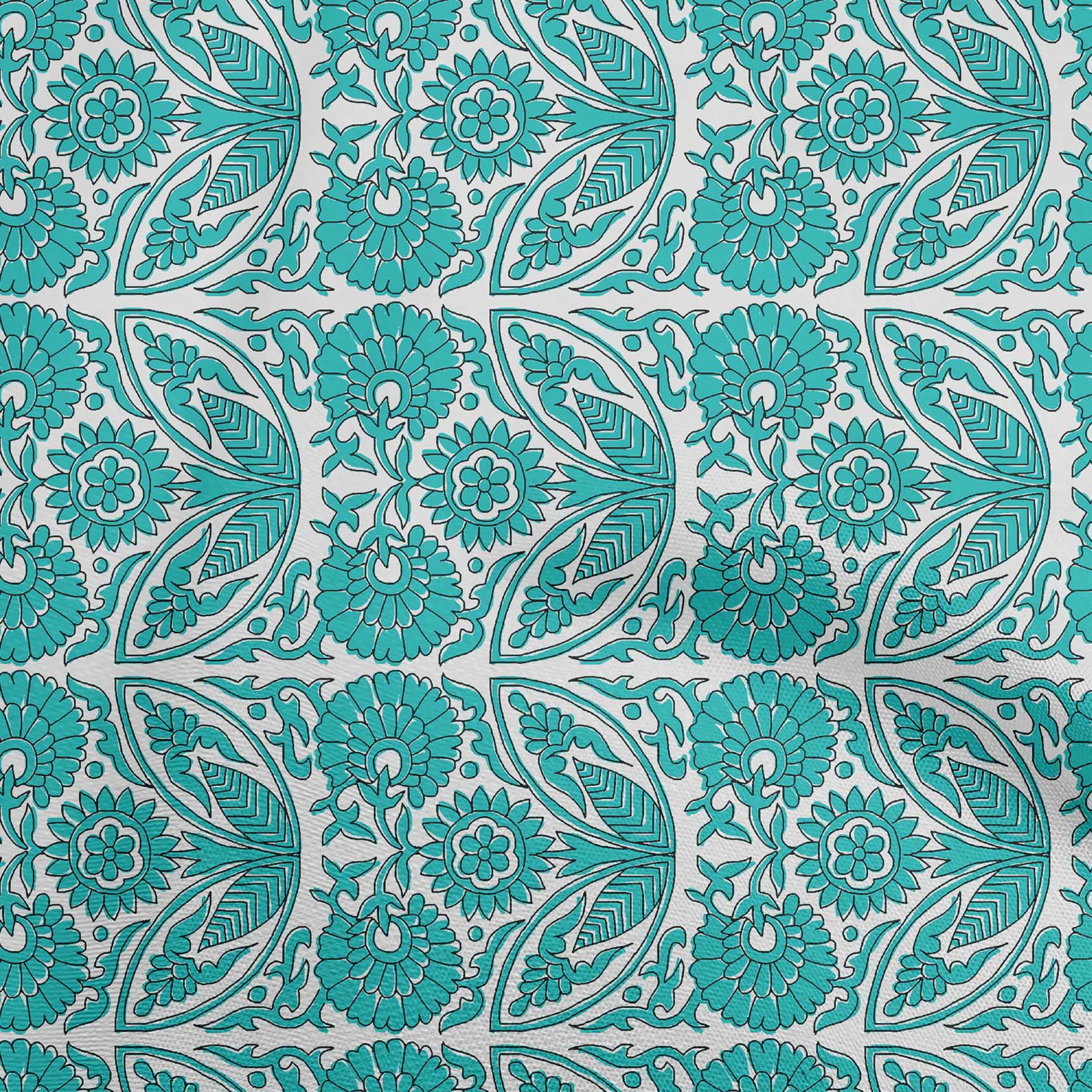 oneOone Cotton Poplin Turquoise Blue Fabric Block Sewing Material Print ...