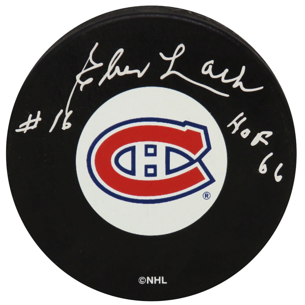Elmer Lach Signed Montreal Canadians Logo Hockey Puck w/HOF'66 ...