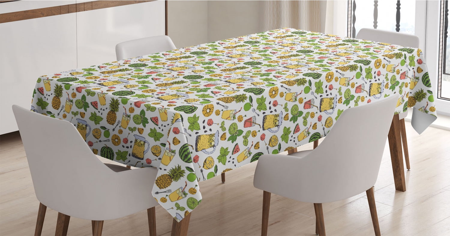 Tropical Tablecloth, Summer Holiday Pattern with Fruits and Cocktails ...