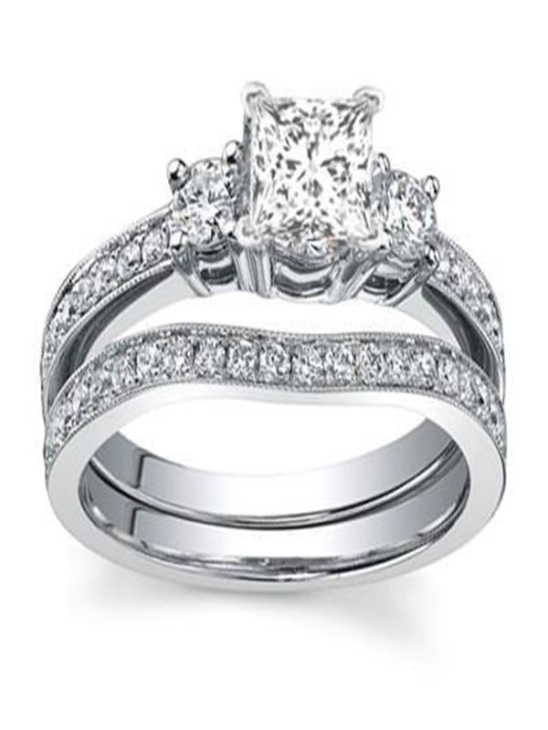 Intriguing Three Stone Diamond Bridal Set 1 Carat Princess Cut Diamond ...