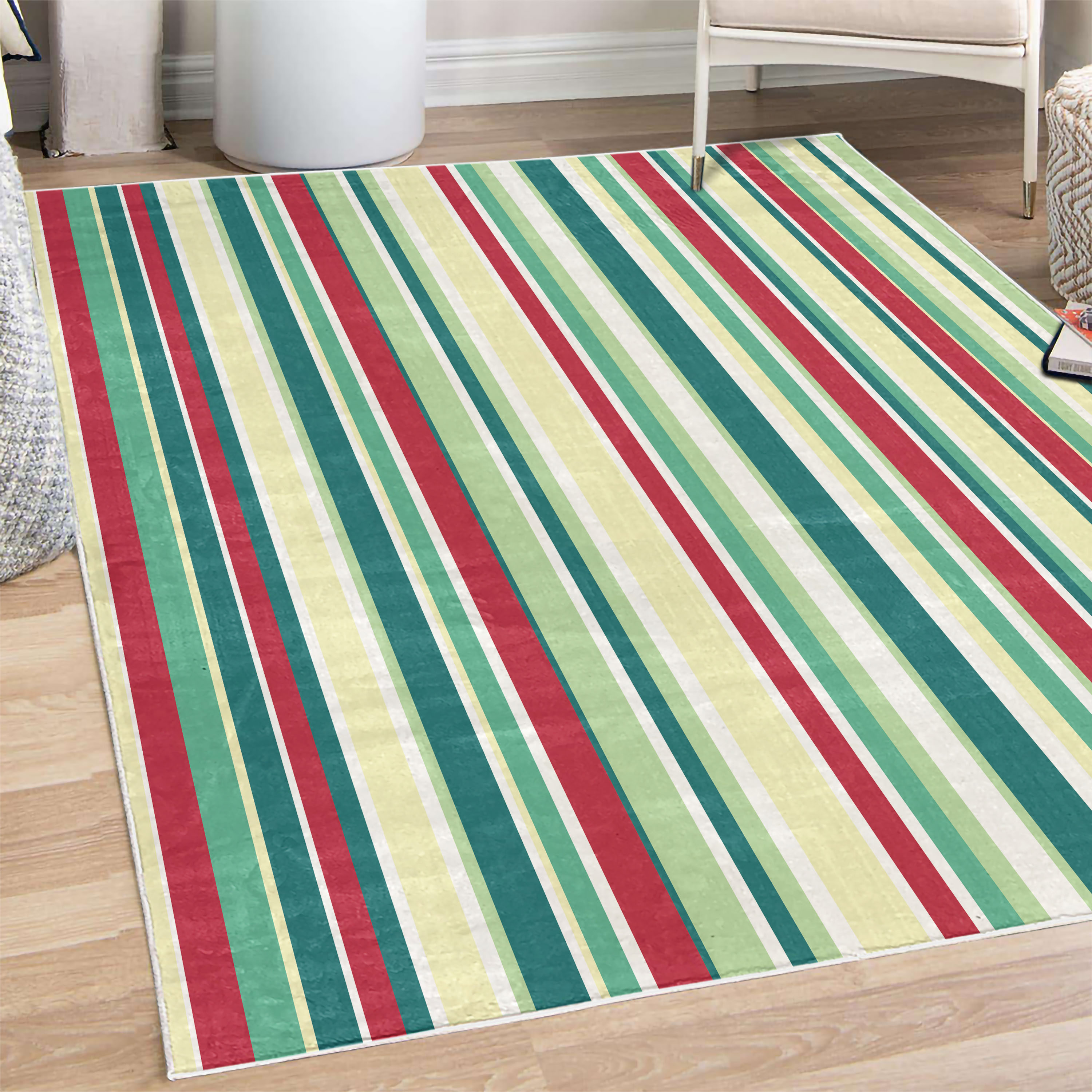 Pastel Decorative Rug, Vertically Striped Pattern Different Color ...