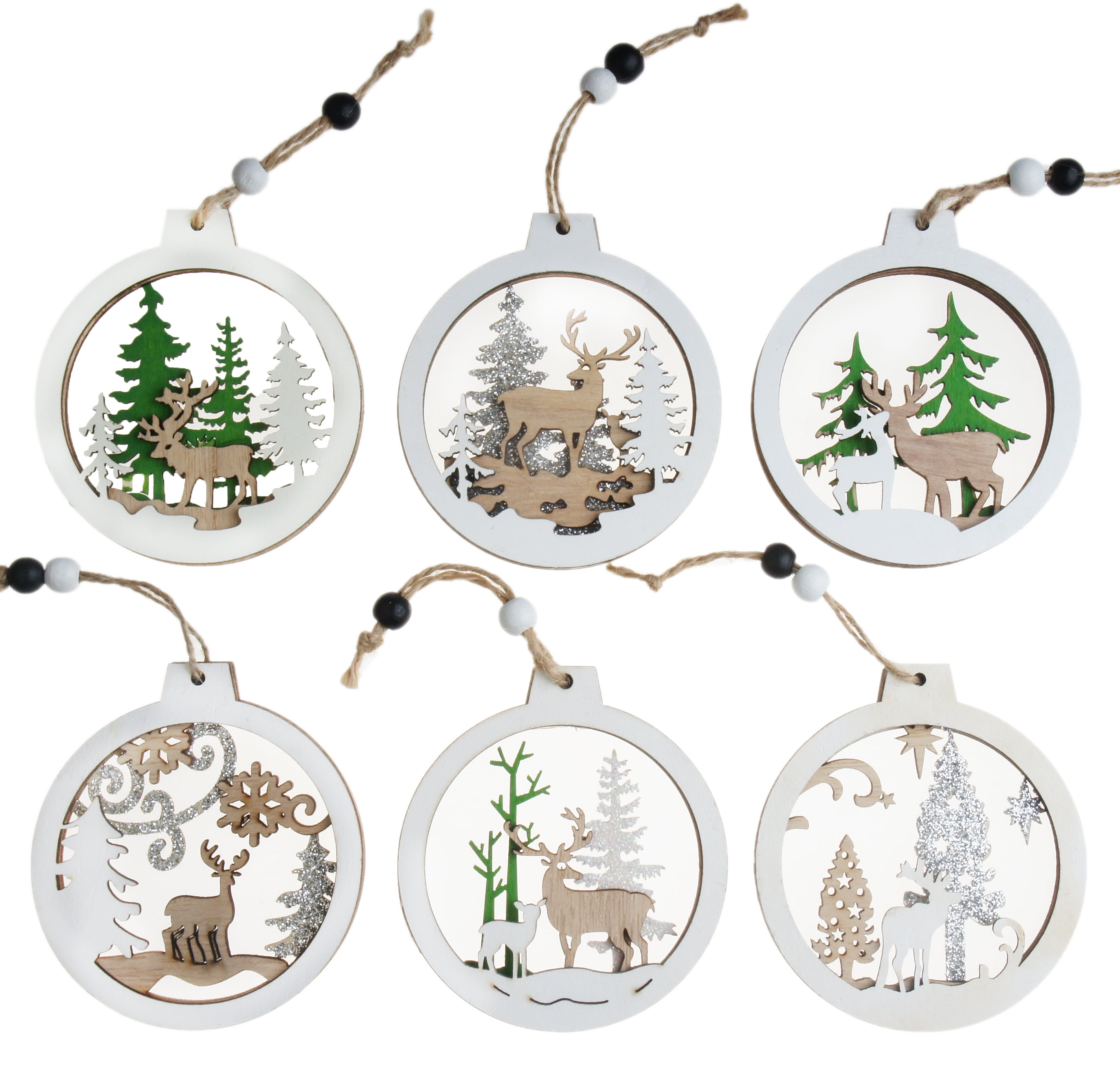 New 6 Pcs Wooden Christmas Ornaments Hanging Reindeer Ornaments for ...
