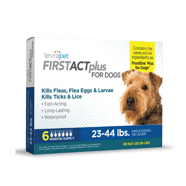TevraPet FirstAct Plus Flea and Tick Control for Dogs 23-44 lbs, 6 ...