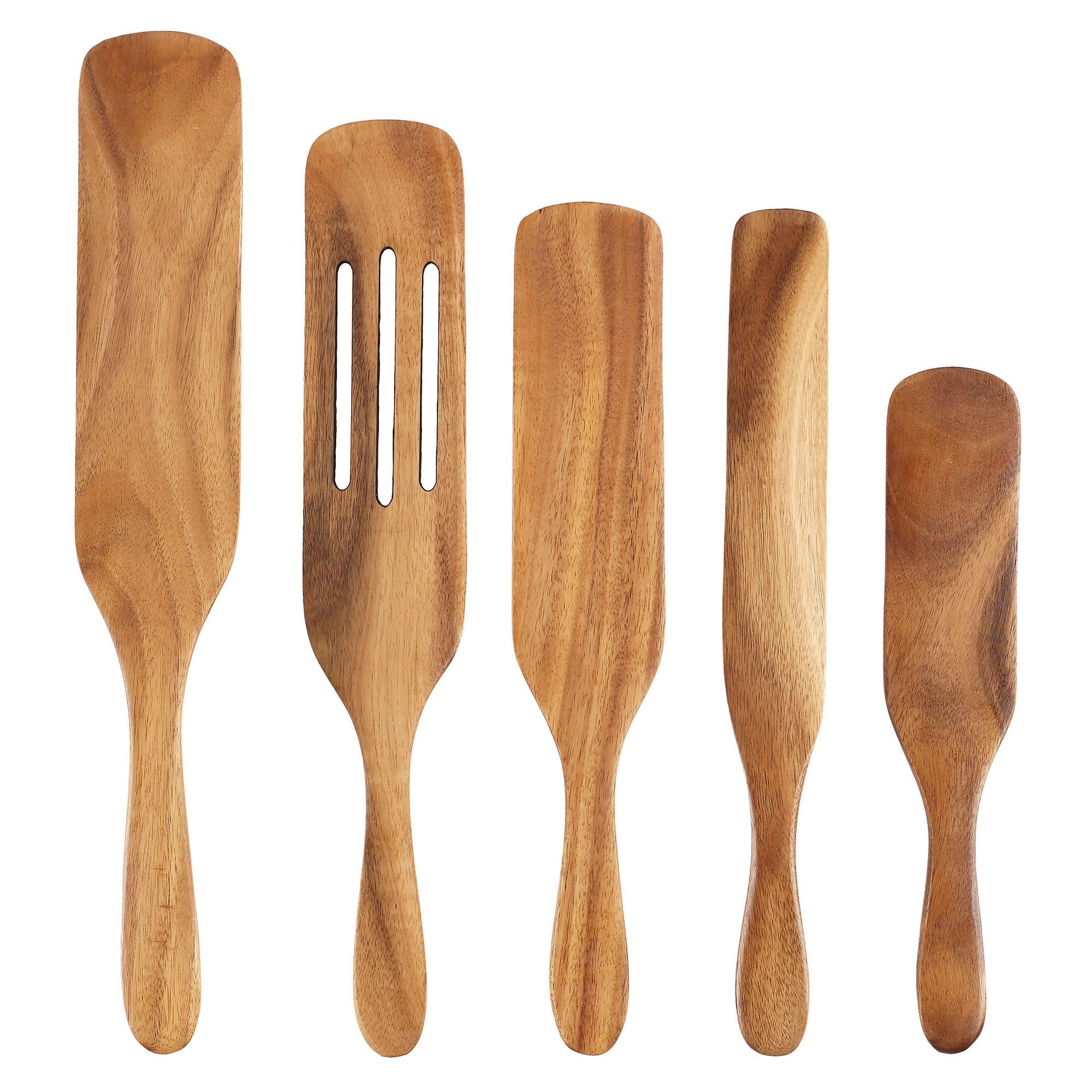 Deago 5 Pcs Wooden Cooking Utensils Natural Teak Kitchen Tools Set Heat ...