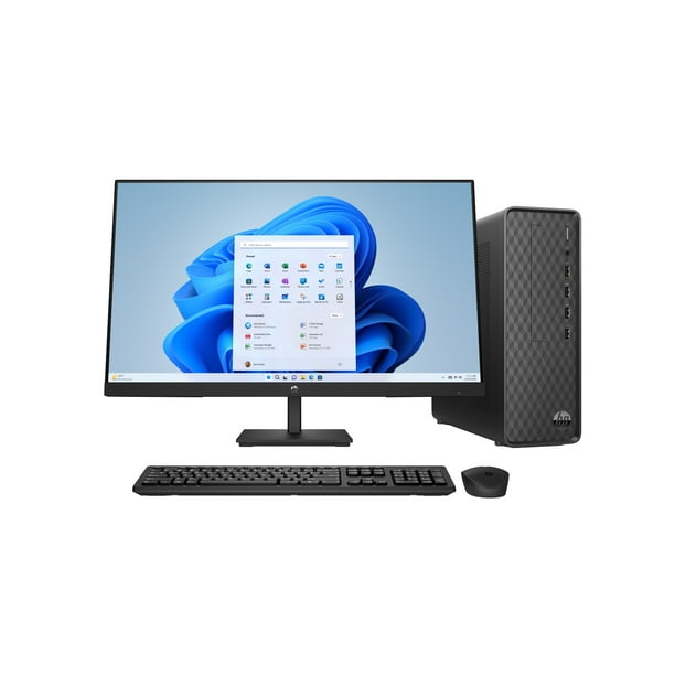 HP 27" Slim Desktop Bundle, Intel Core i3-12100, 8GB SDRAM, 512GB SSD ...