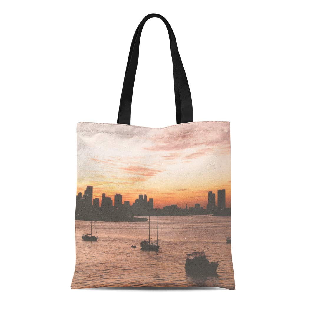 SIDONKU Canvas Tote Bag Florida Vintage Miami Skyline Photography Beach ...