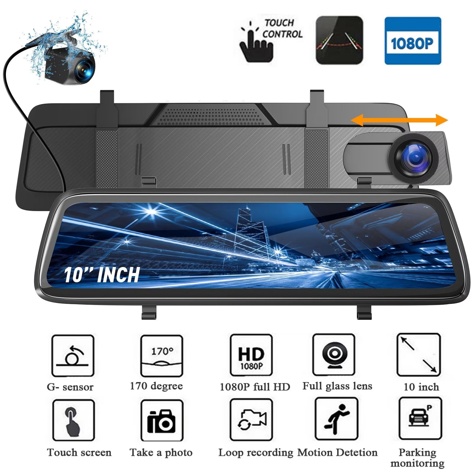 Mirror Dash Cam for Car 10'' 1080P Rear View Mirror Camera, Dual Dash ...