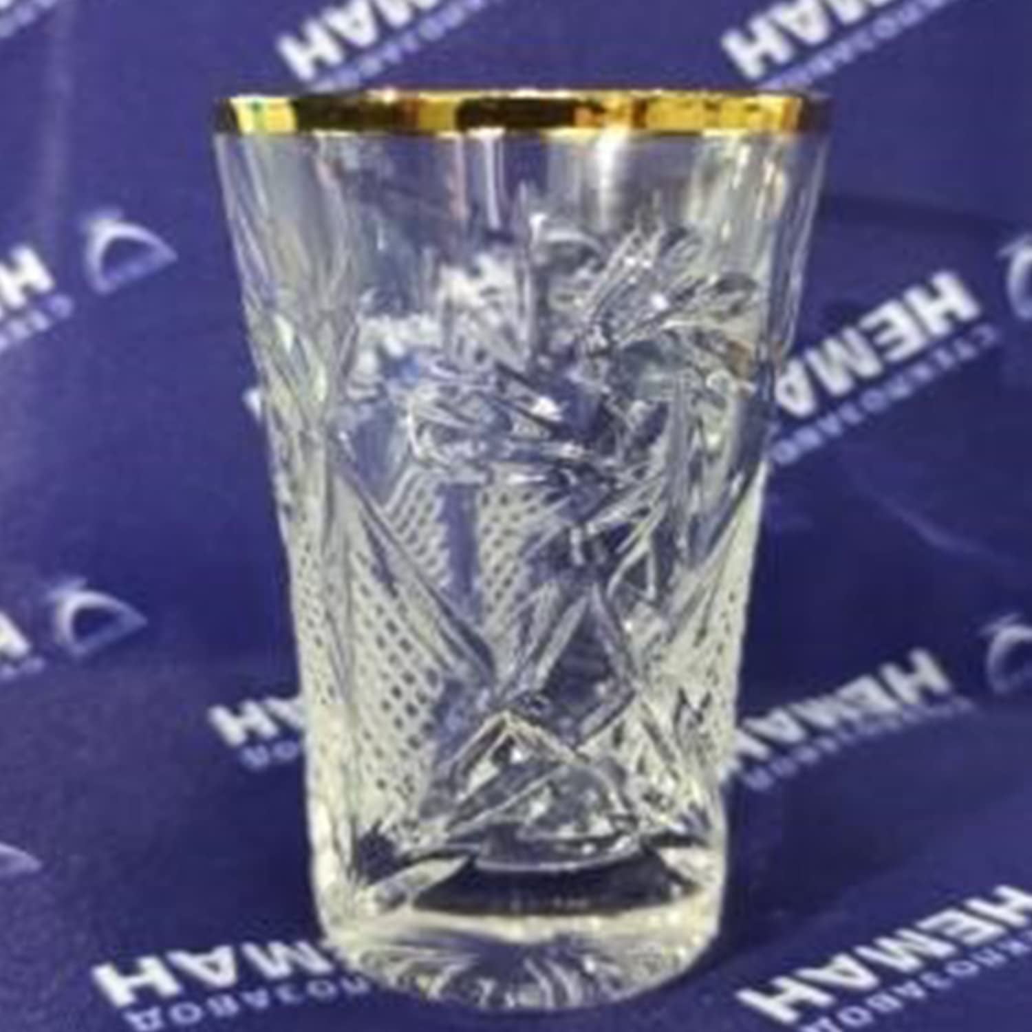 Set of 6 Crystal Curved Stem Drinking Glassware Set - 1.3oz, Gold Rim ...