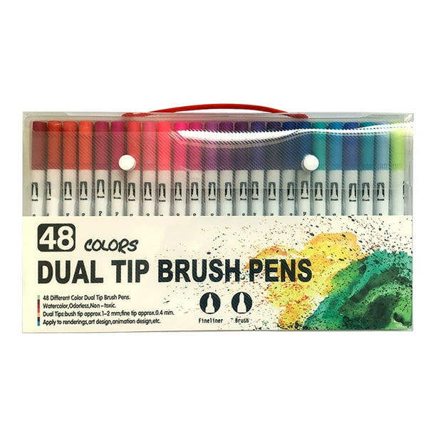 Amdohai 48 Colors Dual Tip Brush Pens Art Markers Set Flexible Brush ...