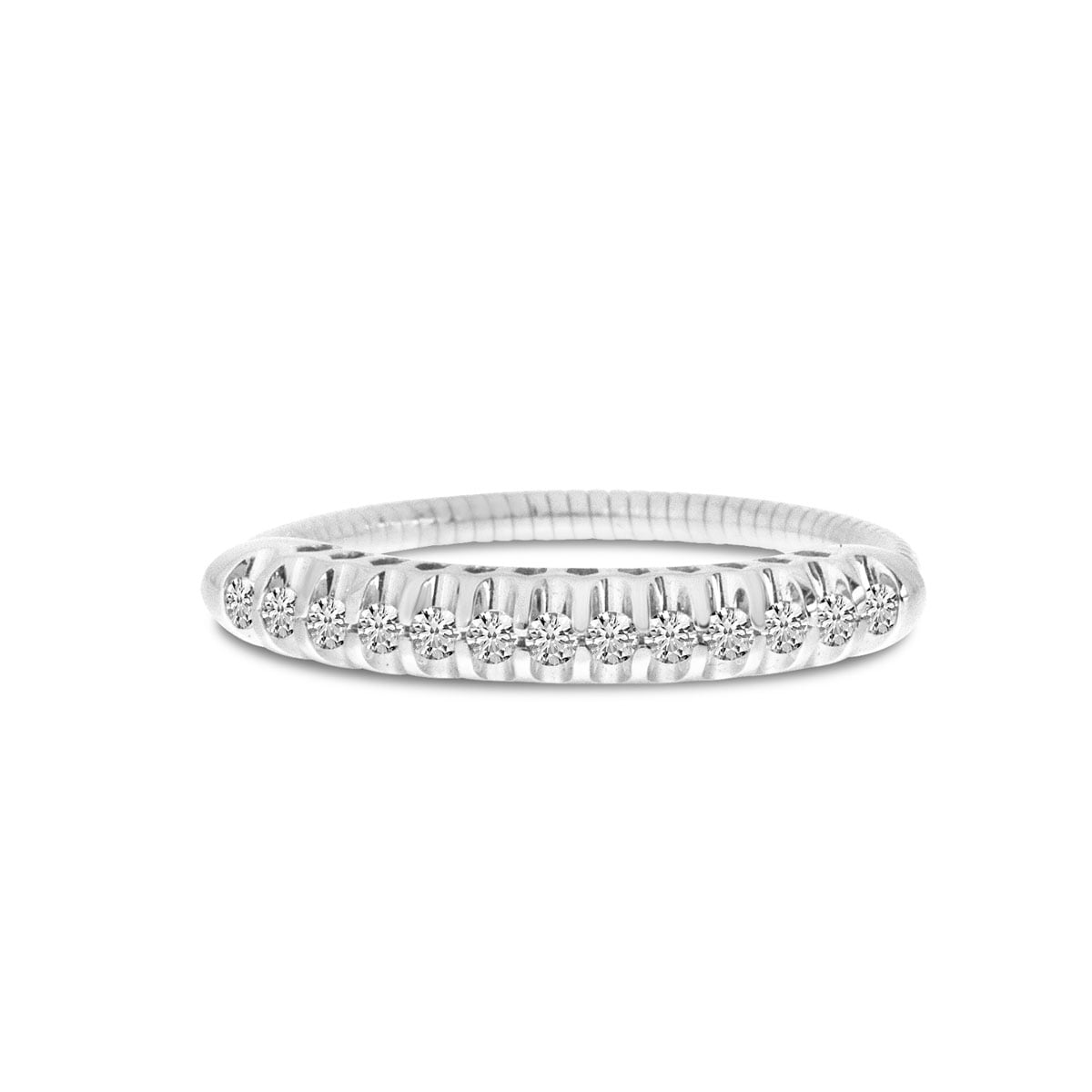 14K White Gold Stretch Diamond Band Comfort Ring (.25 ct) Shared Prong ...