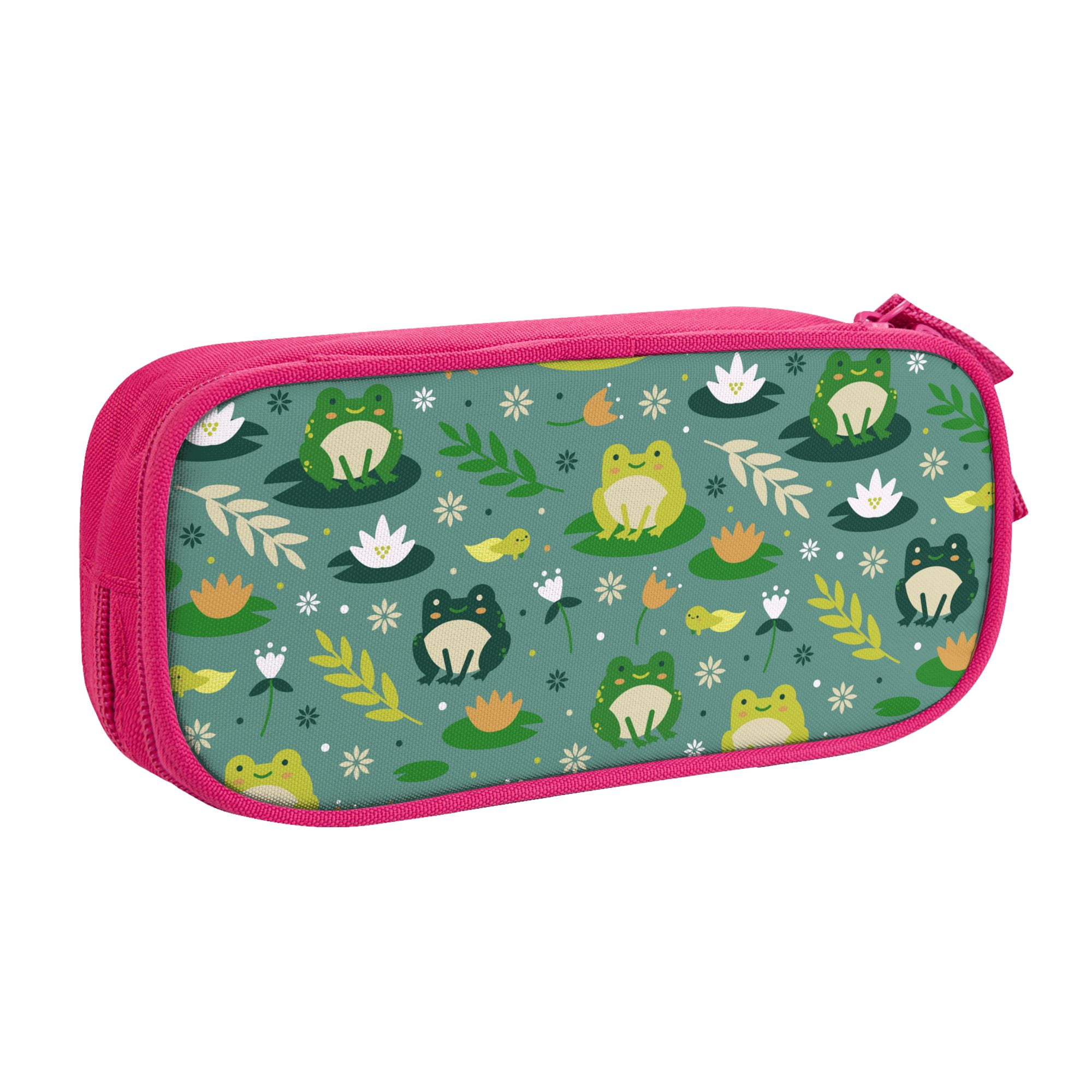 TEQUAN Large Capacity Pencil Case, Happy Frogs Flowers Green Pattern ...