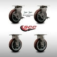 6 Inch 316SS Polyurethane Caster Set with 2 Brakes/Swivel Locks 2 Rigid ...