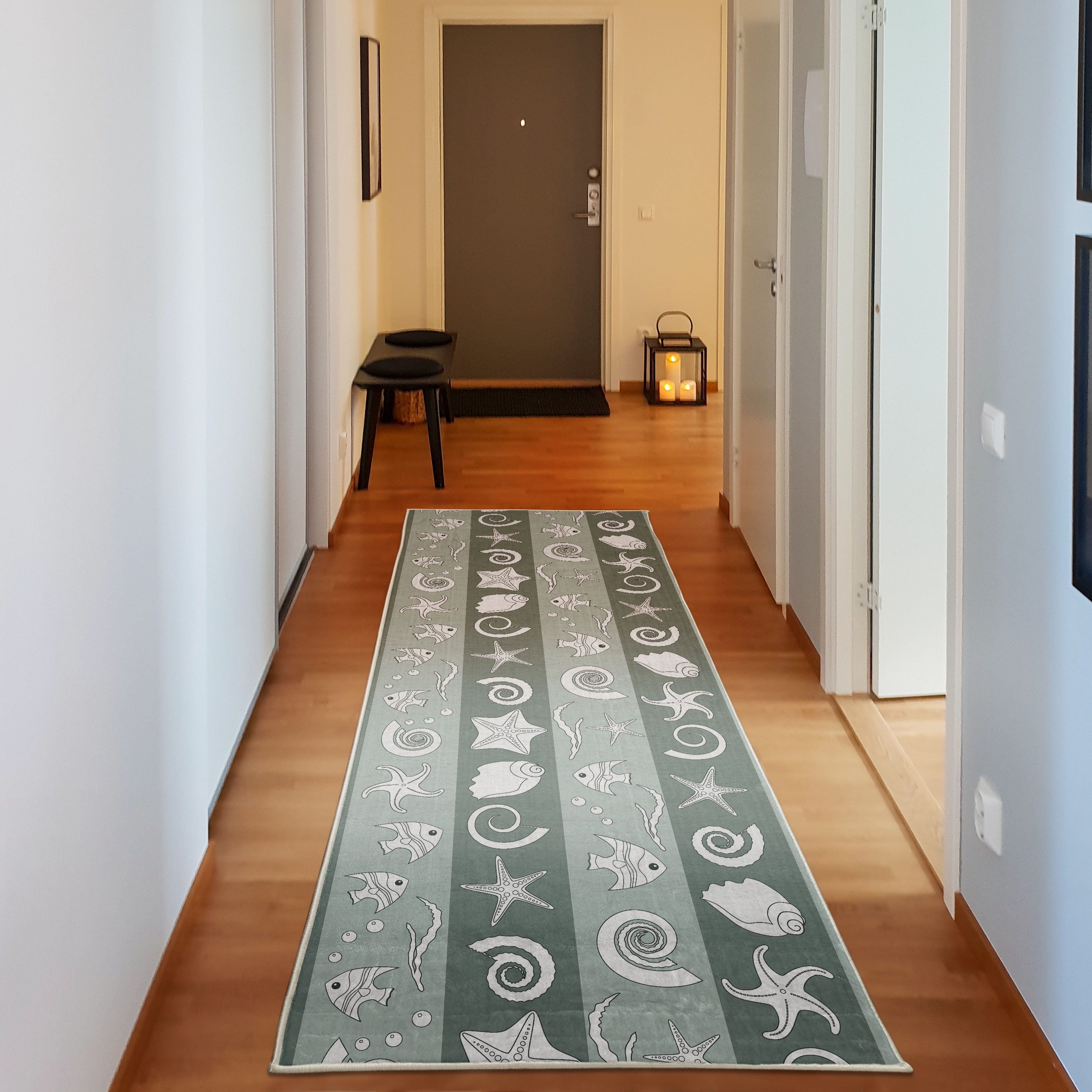 Nautical Decorative Rug, Marine Theme Sea Animals Fishes Shells on ...