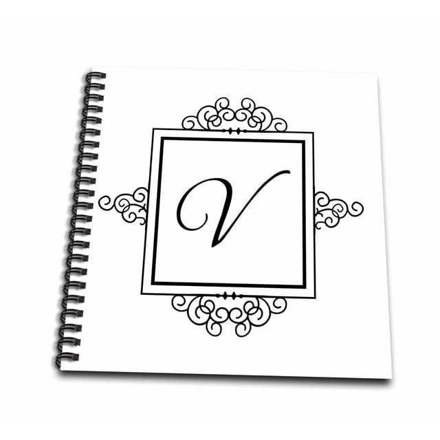 3dRose Initial letter V personal monogrammed fancy black and white ...