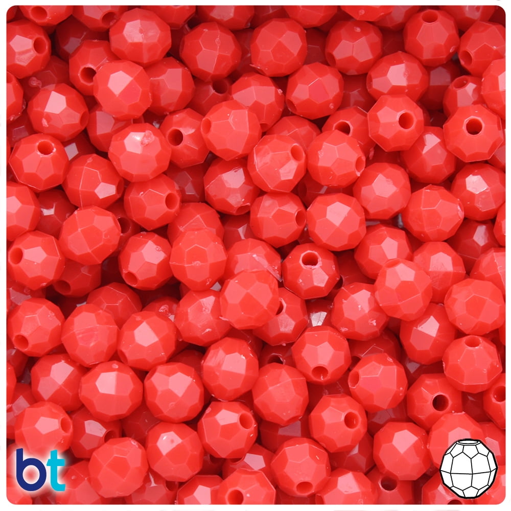 BeadTin Bright Red Opaque 8mm Faceted Round Plastic Beads (450pcs ...