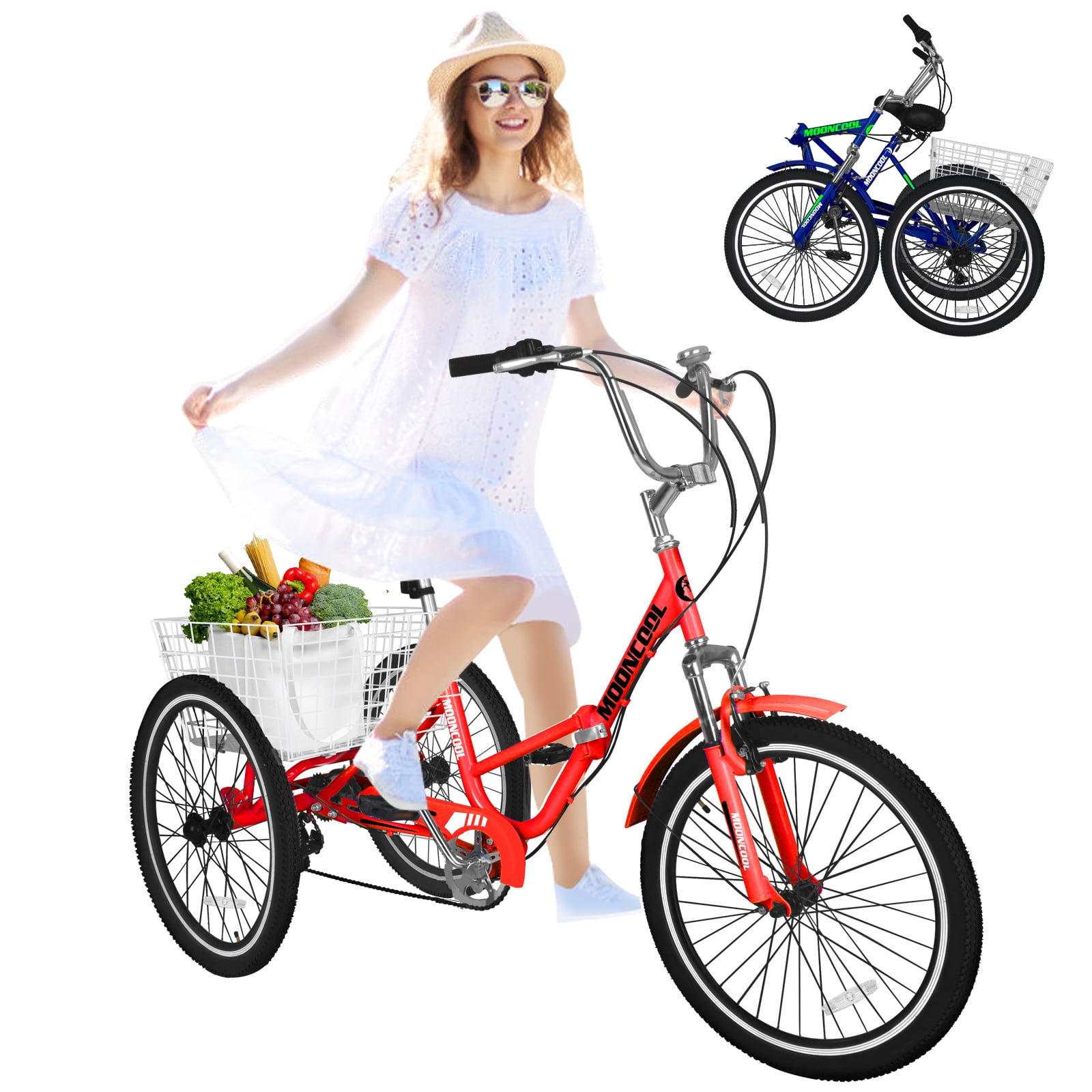 Slsy Adult Folding Tricycle for Adults, 7 Speed 20/24/26 inch 3 Wheels ...