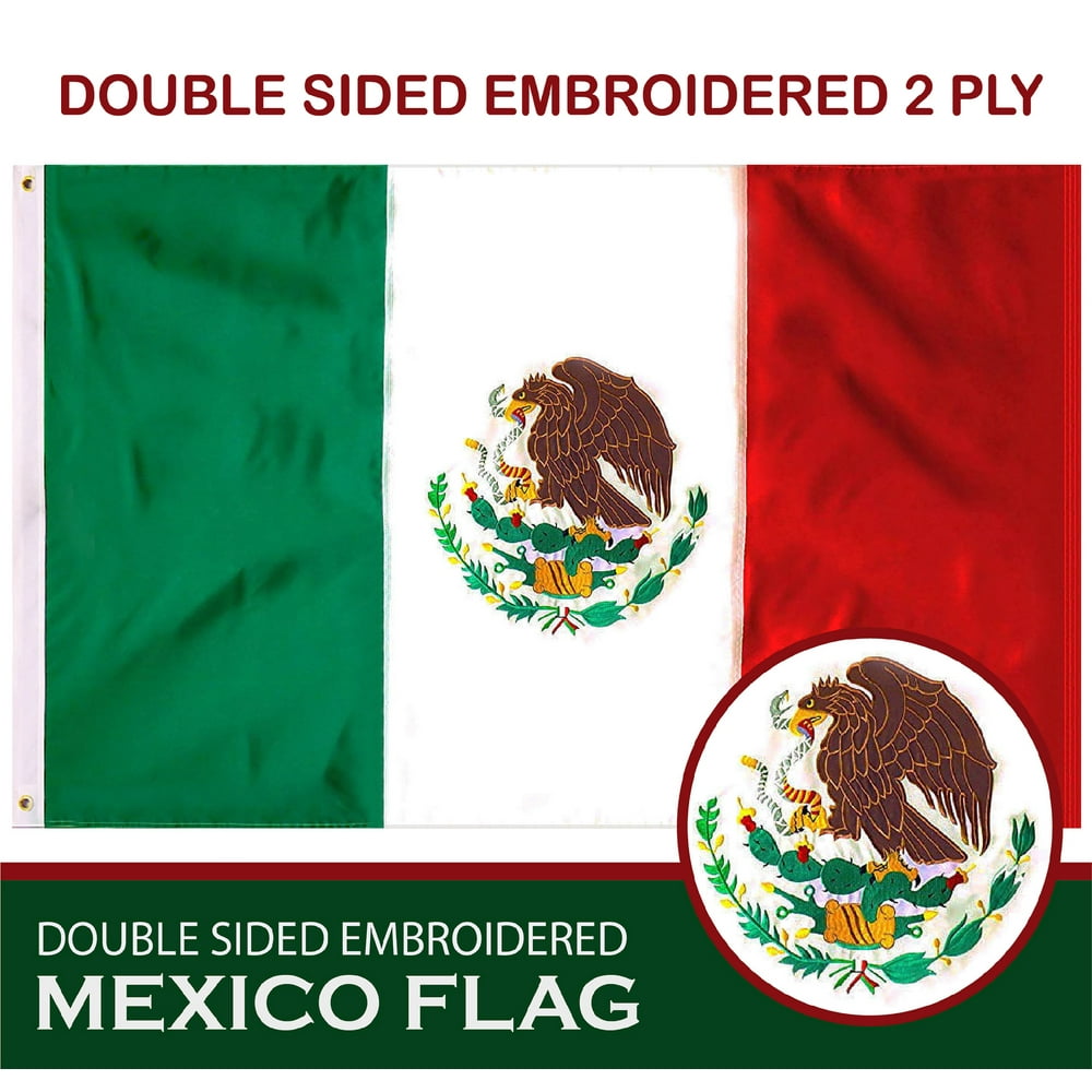 G128 - Mexico Mexican Flag | 3x5 feet | Double Sided Embroidered 210D ...