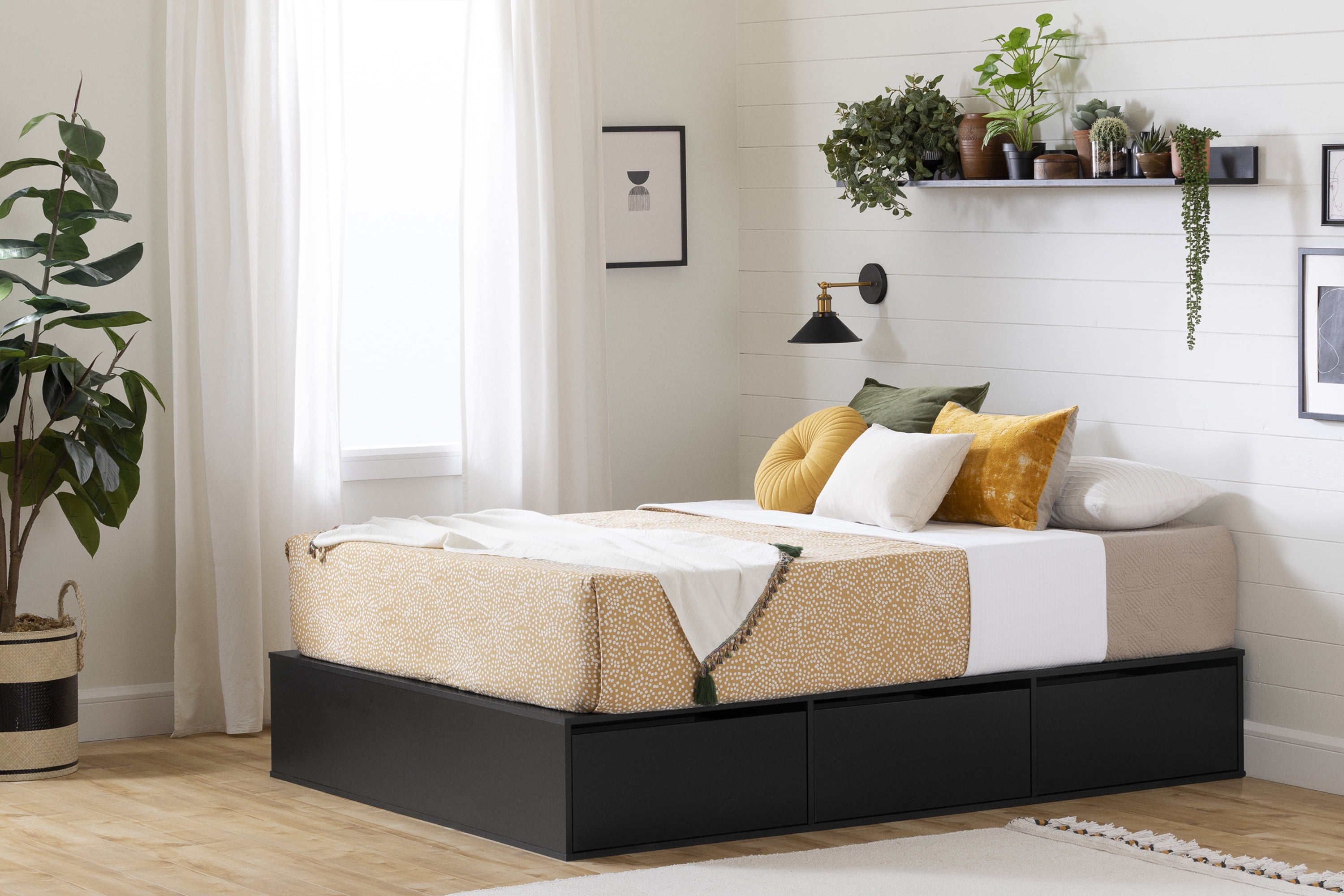 South Shore Fusion Contemporary 6 Drawer Platform Bed with Storage Frame and Headboard Black Walmart