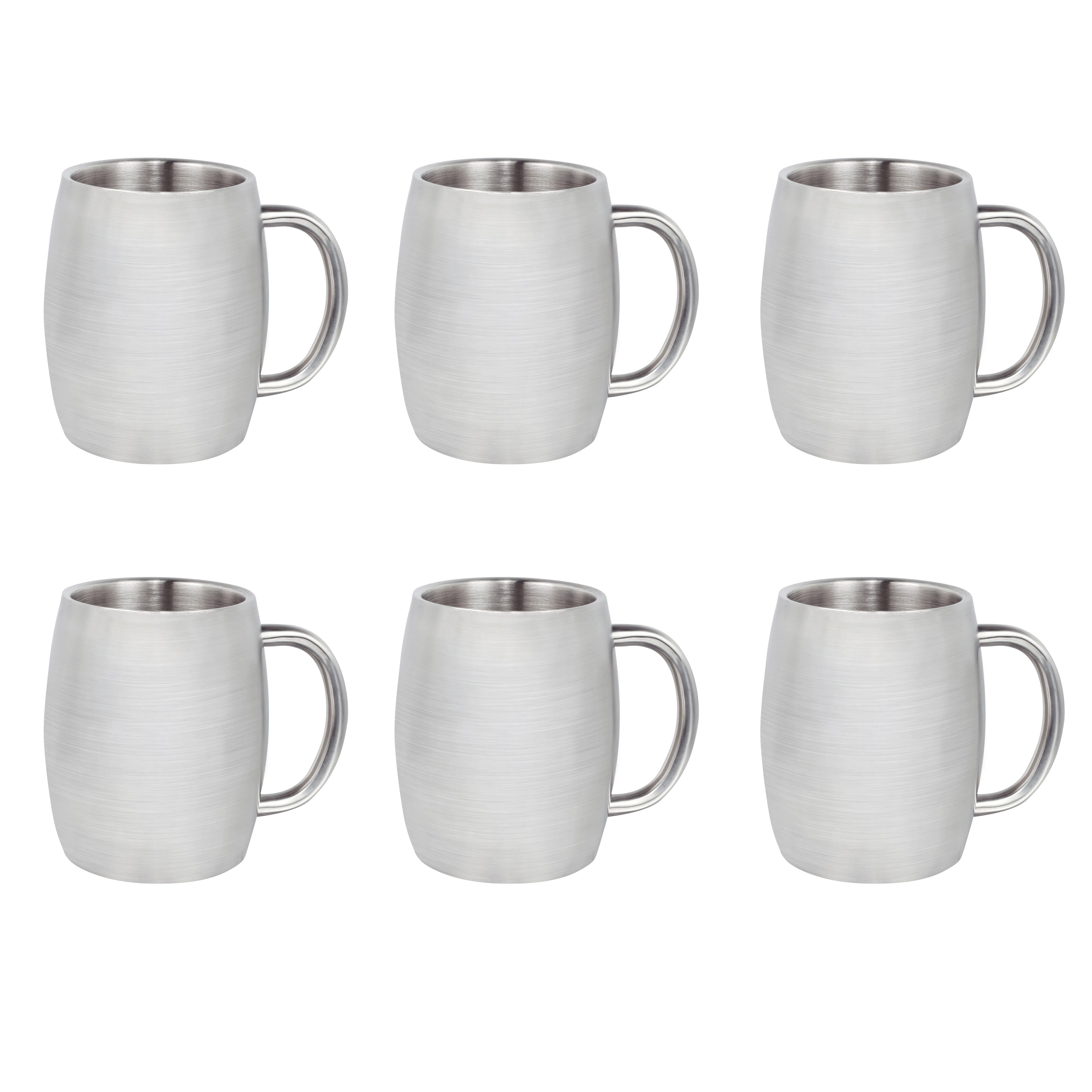 Stainless Steel Mugs with Handle 14 oz. Set of 6, Bulk Pack - Double ...
