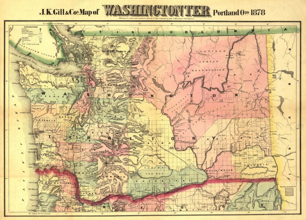 Washington State Panoramic Map, 1878 (16x24 Giclee Gallery Art Print ...