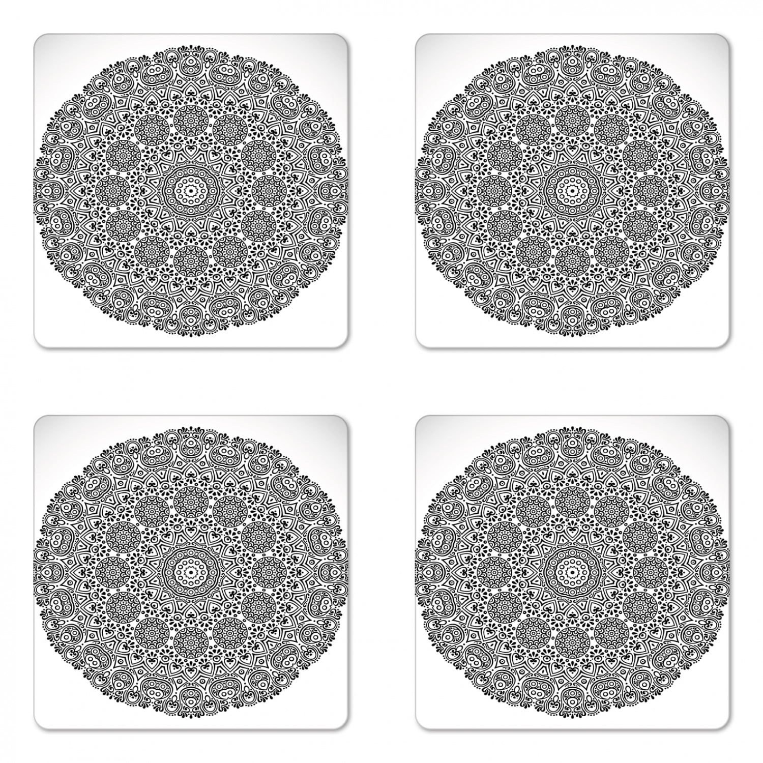 Mandala Coaster Set of 4, Rounded Art Motif with Symmetrical Flower ...