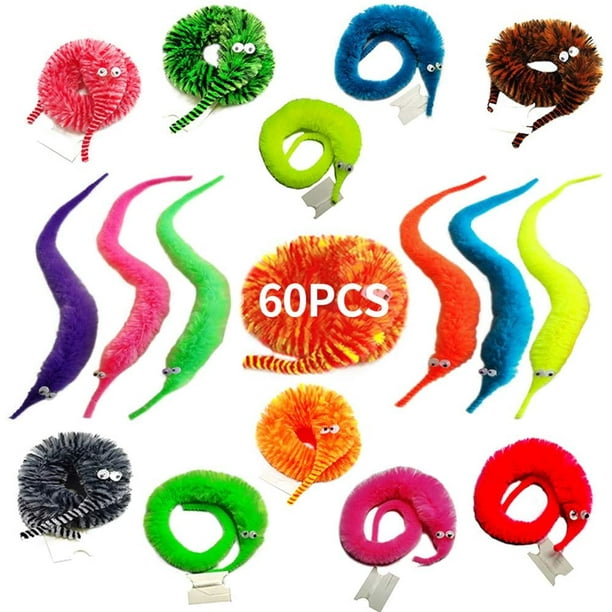 IGUOHAO 60 Pack Fuzzy Worm Toys String Pets Fuzzy Worms On String Bulk ...