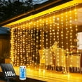 300 LED Solar Waterfall String Lights Outdoor with Remote Control, USB ...
