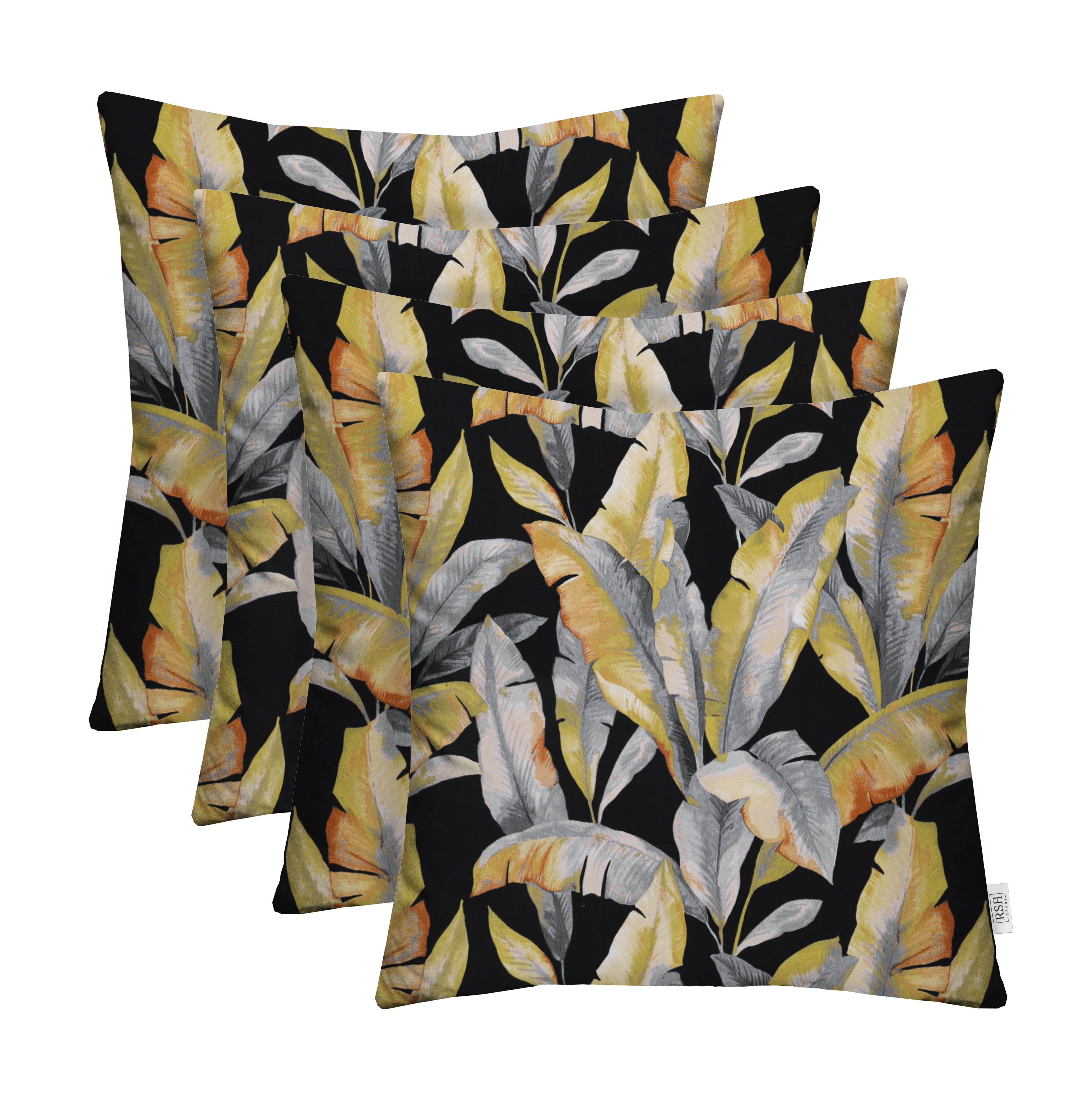 RSH Décor Indoor Outdoor Set of 4 Pillows, 24" x 24", Mekko Noir Black ...