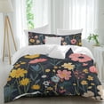 4 Piece Duvet Cover Set Cal king, Watercolor Flowers on Black Soft ...
