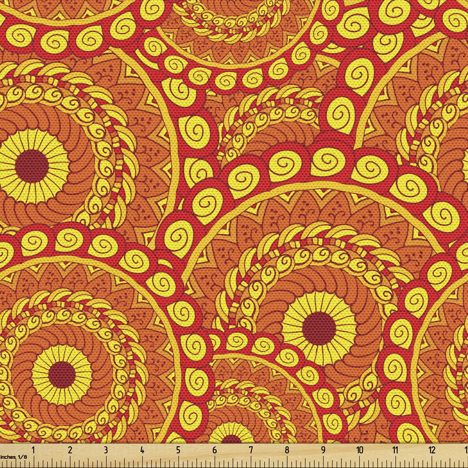 Mandala Fabric by the Yard, Spiral Swirling Arrangements Middle Eastern ...