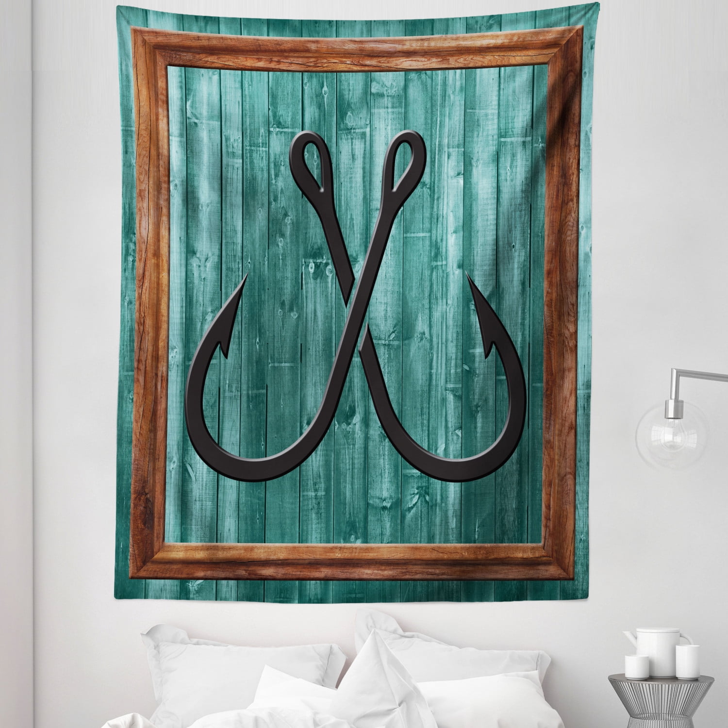 Nautical Tapestry, Fishing Lures Anchor Modern Abstract Painting Wooden ...