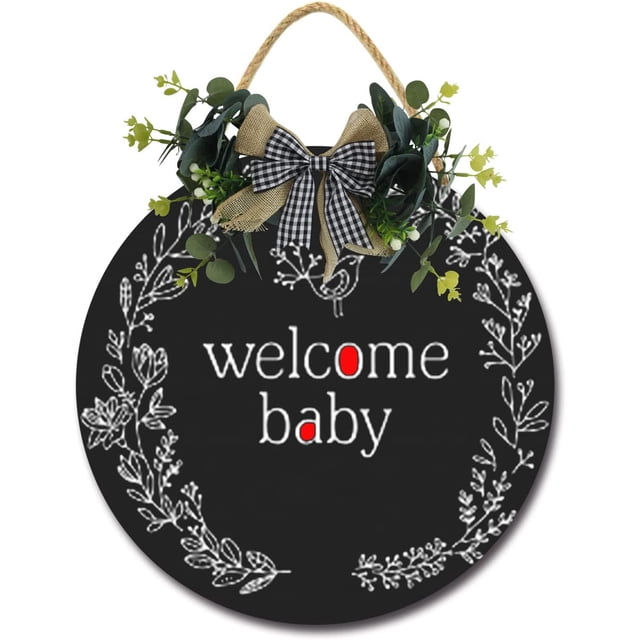 Eveokoki 12" Welcome Baby Sign For Front Door Round Rustic Wood Sign ...