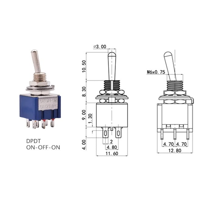 3 Amp Switch Sub-Mini Toggle Switch SPST 3 Amp - On/Off Switch With ...