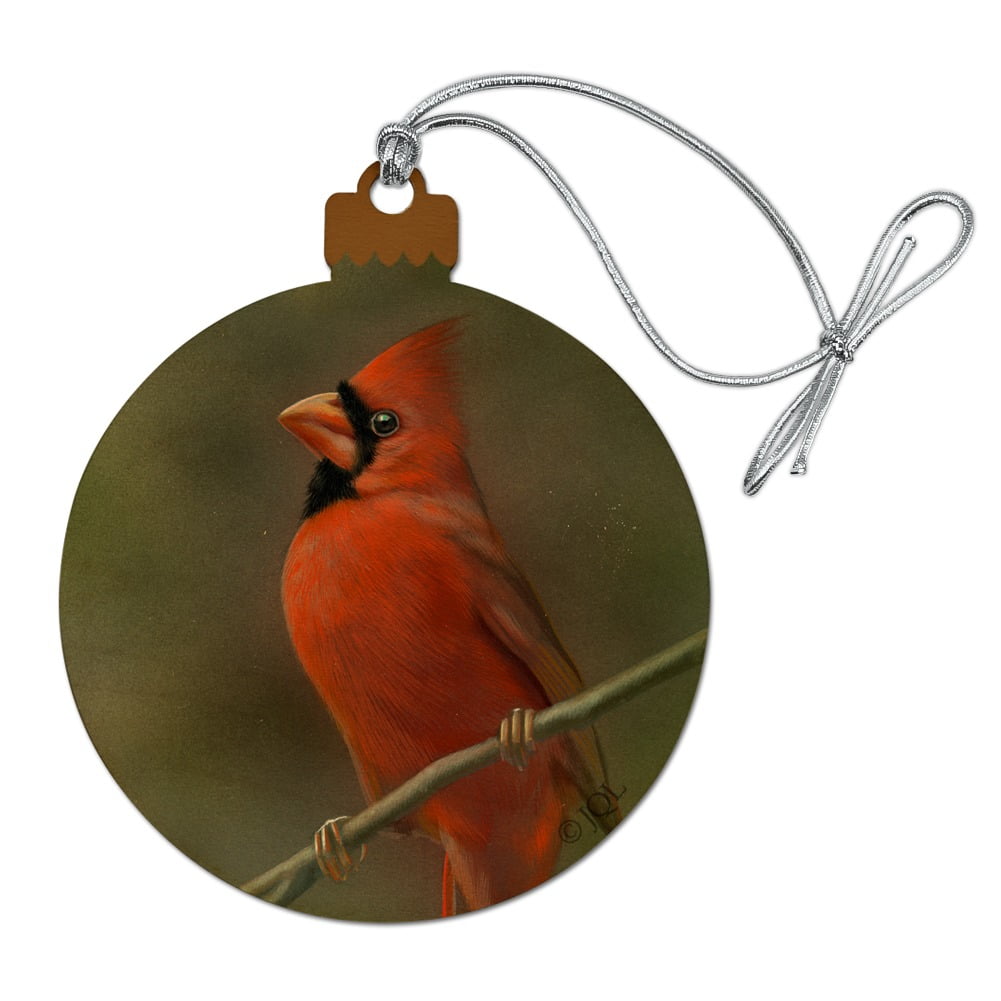Red Cardinal Bird On Branch Wood Christmas Tree Holiday Ornament ...