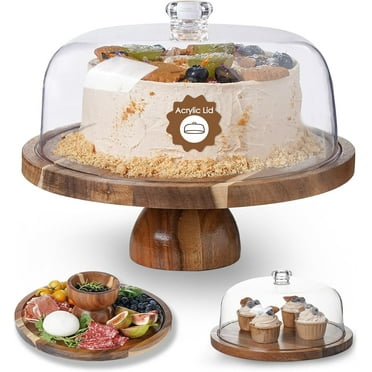 Acacia Wood Glass Cake Stand | Versatile Serving Tray & Cheese Board ...