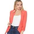 Women 3 4 Sleeve Woven Blazer Open Front Cardigan Jacket Work Office