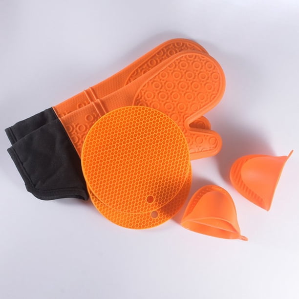 6pcs Kitchen Silicone Oven Mittens Set Heat Resistant Anti-scalding ...