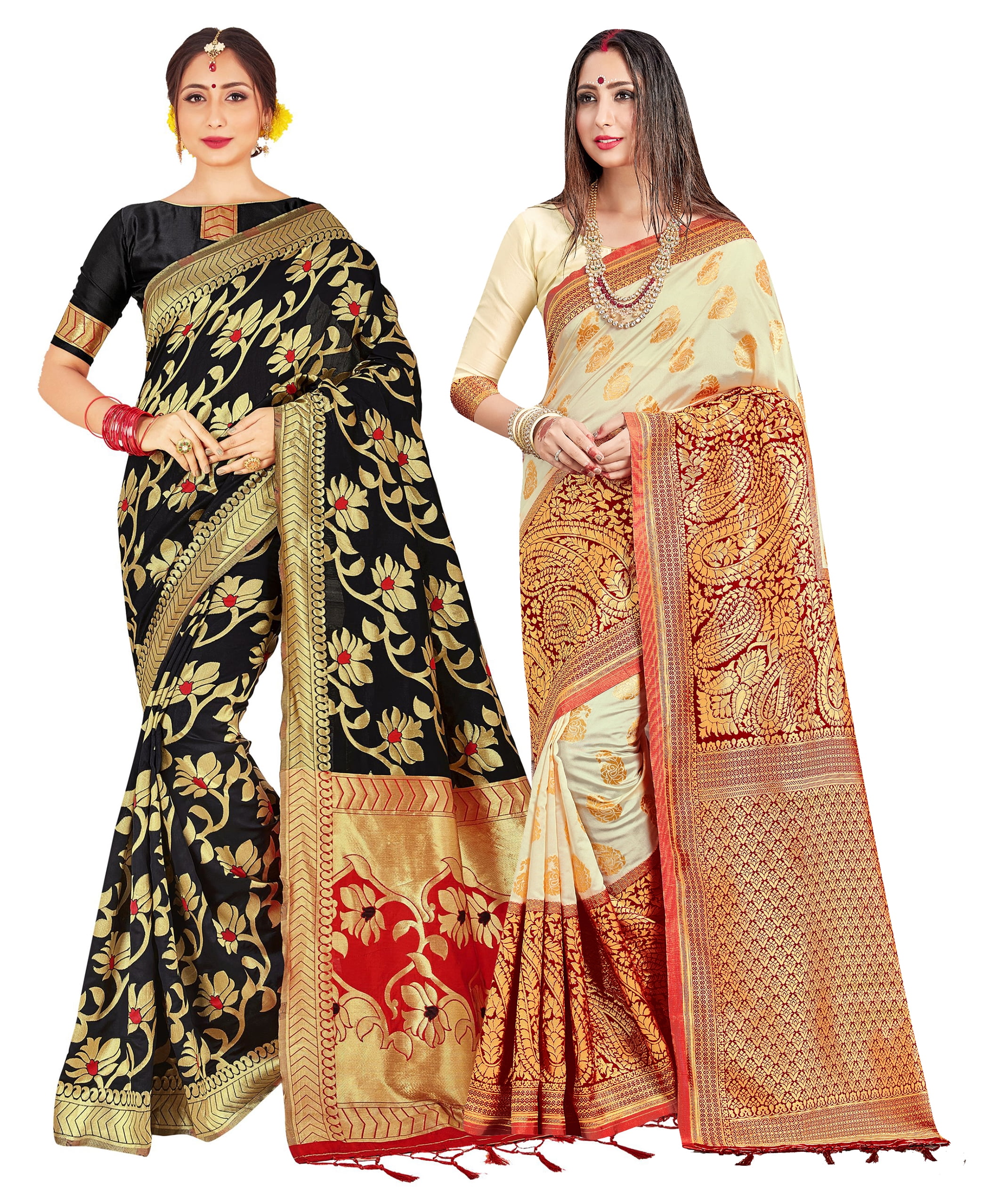 Pack of Two Sarees for Women Banarasi Art Silk IndianDiwali Sari ...