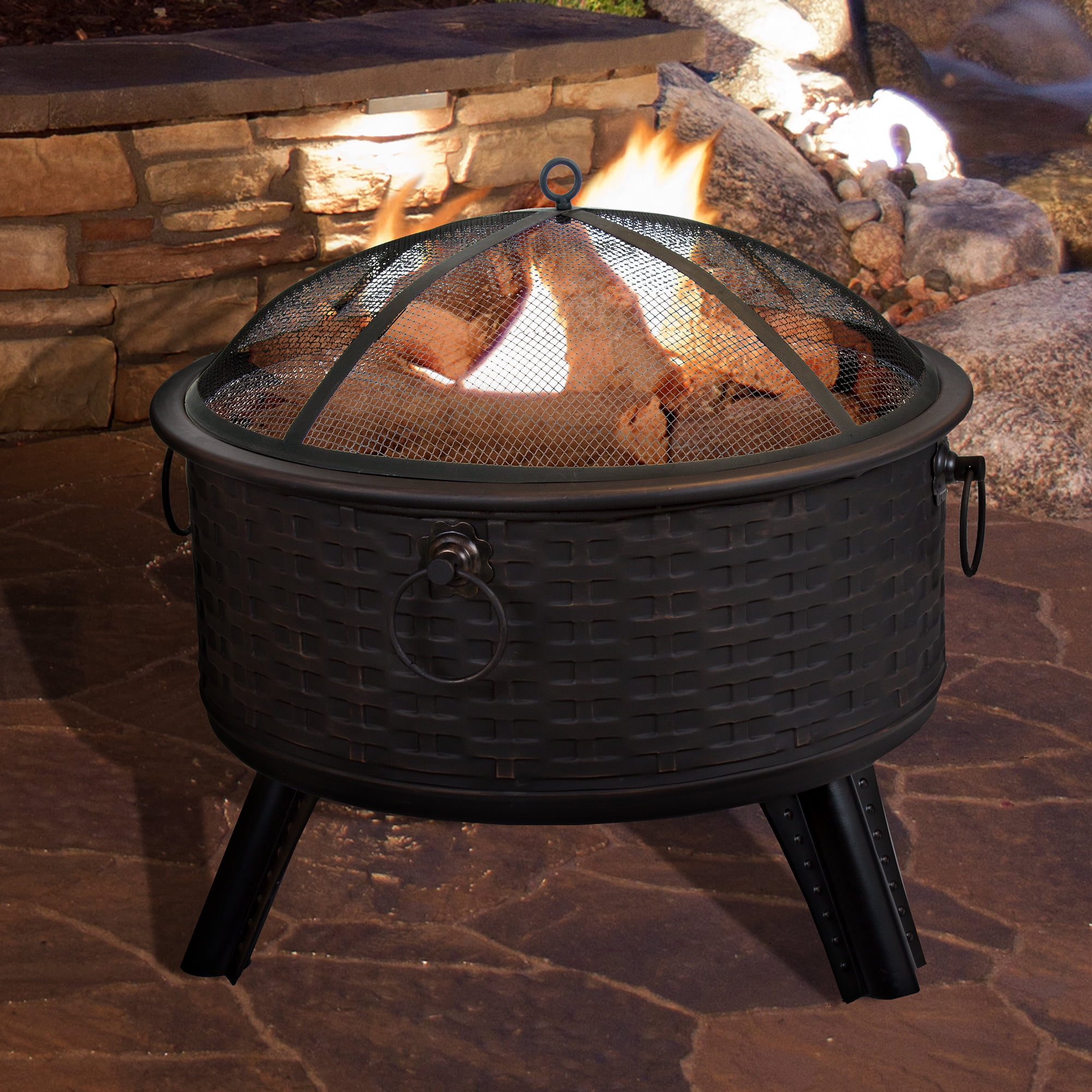 Pure Garden Fire Pit Set, Wood Burning Pit - Includes Screen, Cover and ...