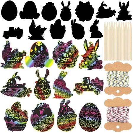 72 Pieces Easter Scratch Paper Kits Scratch Ornaments for Kids Rainbow ...