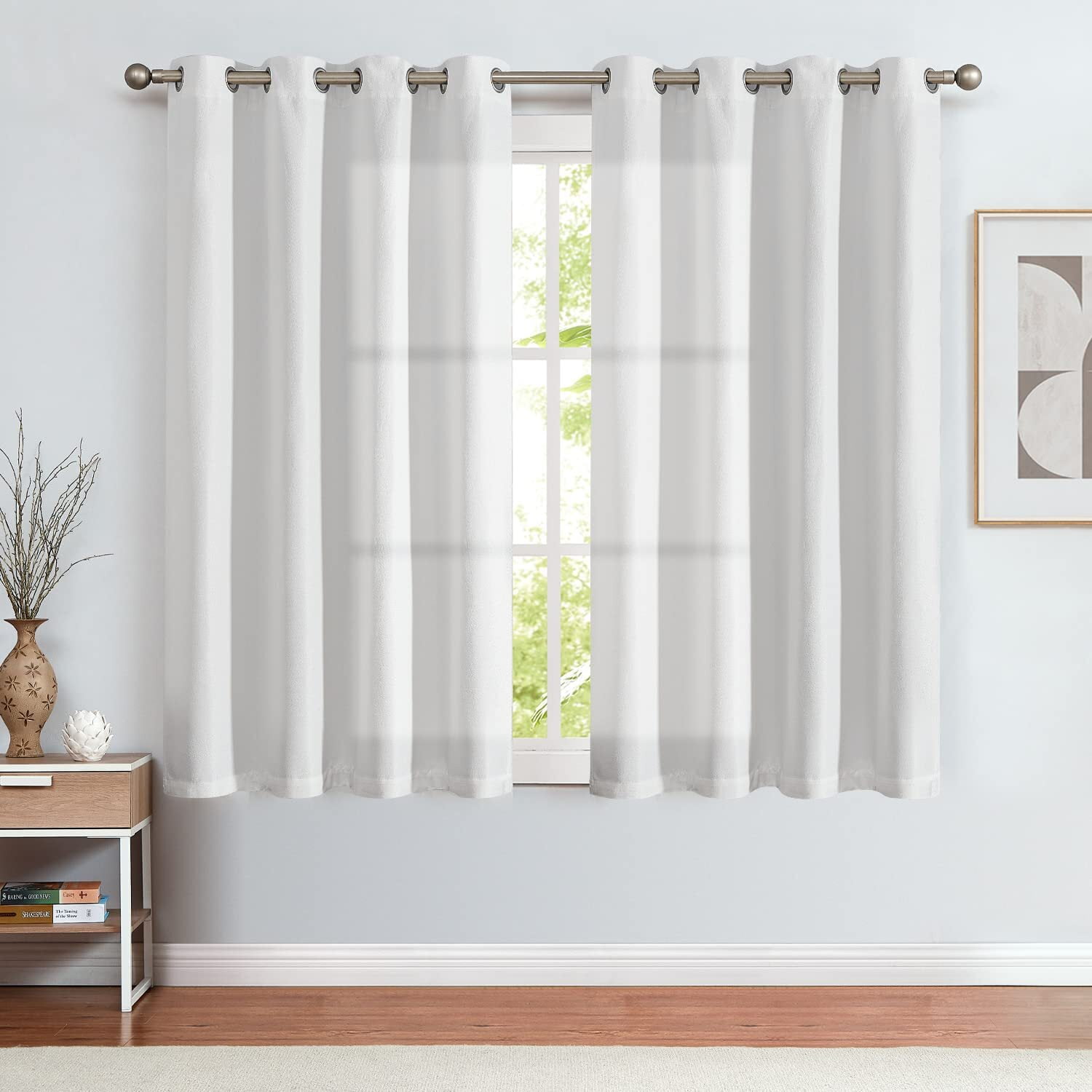 Vangao Linen Texture Curtains White Light Filtering for Bedroom Living ...